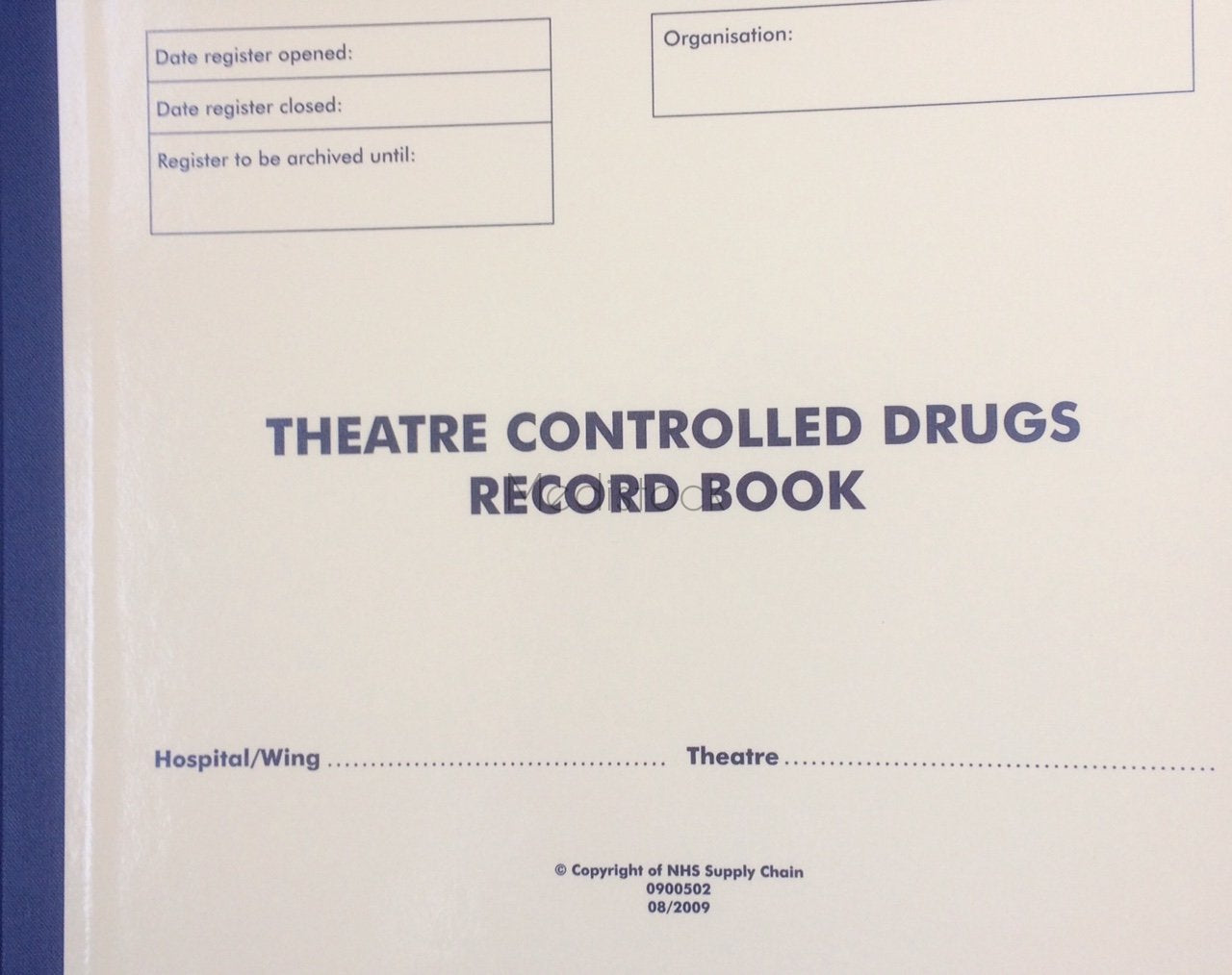 Operating Theatre Controlled Drugs Book Laminated cover 150 pages